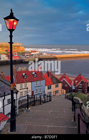 Whitby's famous 199 steps and harbour, Whitby, North Yorkshire, England ...