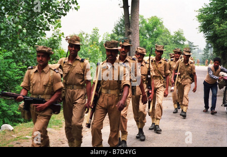 Indian Army soldiers patrol outside their base camp in Langate 75 ...