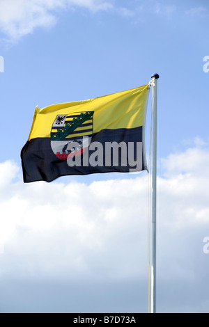 flag of Saxony Anhalt at cloudy sky background on sunset, panoramic ...