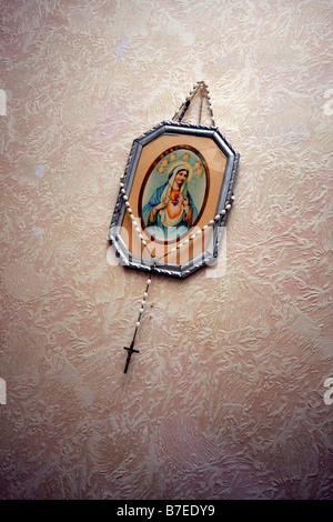 A catholic rosary beads with Virgin Mary and Child holy image Stock ...