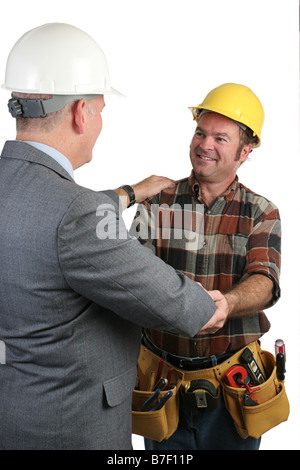 Two men sharing a friendly handshake in a vibrant urban street setting ...