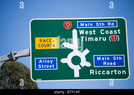 Roundabout road sign, New Zealand Stock Photo - Alamy