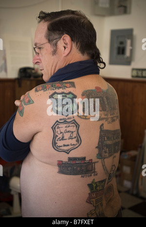 Man with Route 66 tattoos at Afton Station in Afton, Oklahoma, USA ...
