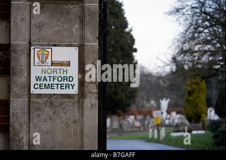 North Watford cemetery entrance sign Stock Photo - Alamy