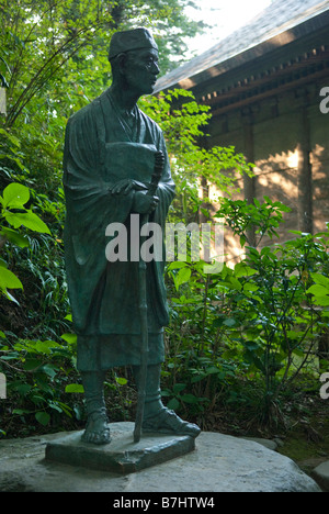 Statue of Japanese poet Matsuo Basho in the Basho Heritage Garden, in ...