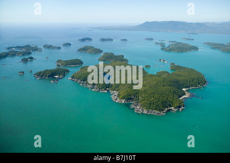 Aerial view of Broken Islands Group, Pacific Rim National Park ...