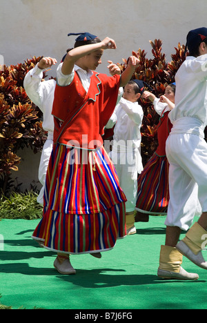 Madeiran children in traditional costume playing musical instruments ...