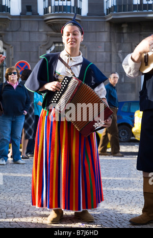 dh FUNCHAL MADEIRA Traditional costumed folk singer with instrument ...