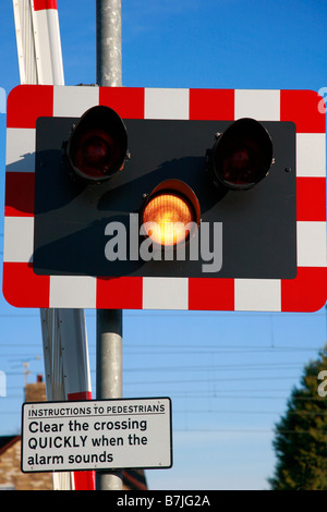 Railway Amber Warning Signal Lights on Level Crossing East Coast Main ...