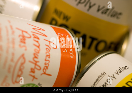 Tins of Somerfield Simply Value and Sainsburys Basics economy range ...