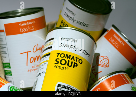 Tins of Somerfield Simply Value and Sainsburys Basics economy range ...
