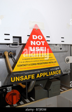 Do not use unsafe appliance sign on a domestic boiler UK Stock Photo ...