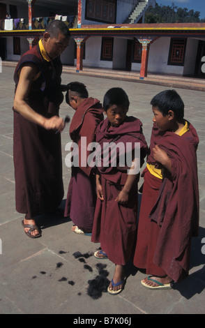 Novice Tibetan Buddhist monks wait to welcome their spiritual leader ...