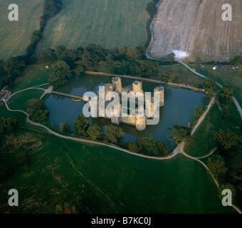 Aerial view of Bodiam Castle, Robertsbridge, East Sussex, UK. Historic ...
