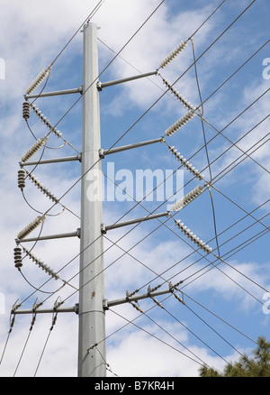 Large electrical distribution power lines and support poles Stock Photo ...