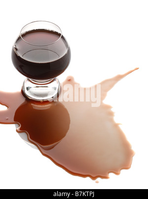 Spilled red wine puddle isolated on white background. Red wine puddle ...