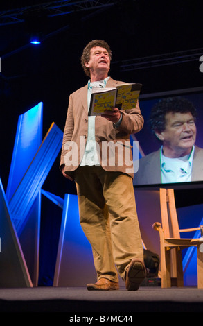 Brian Patten Liverpool poet reading his work on stage at Hay Festival ...