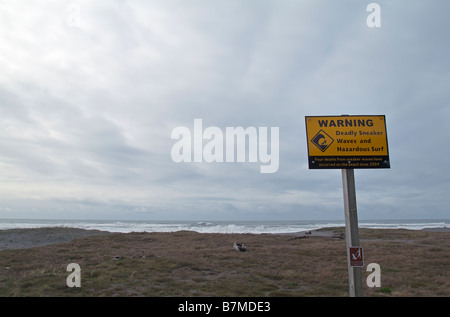 Sneaker Wave warning sign on Northern California beach Stock Photo - Alamy
