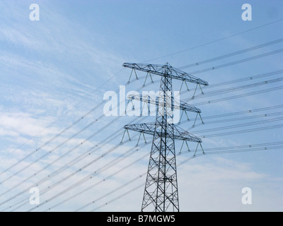 Powerline towards blue sky Stock Photo - Alamy