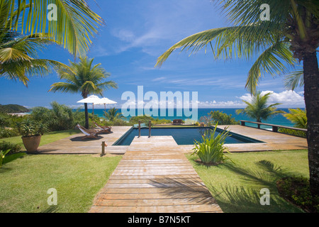 Decking path to swimming pool by the sea in Brazil Stock Photo - Alamy