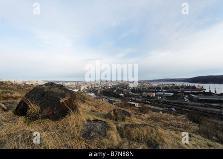 Downtown Murmansk, view from Green Cape. Arctic, Kola Peninsula, Russia ...