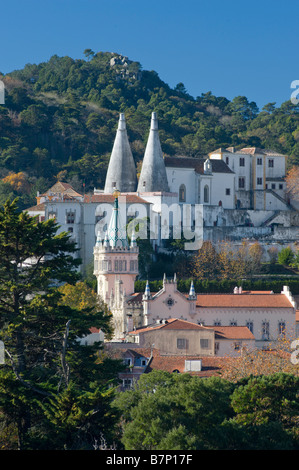 View of the Sintra Town Hall, a palace with a clock tower and intricate ...