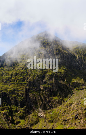The summit of Mount Snowdon covered in cloud with walkers unable to see ...