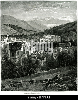 Nablus (Shechem) antique town city plan. Israel. West Bank. SMALL 1912 ...