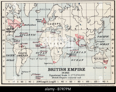 Map of the British Empire 19th Century. Areas controlled by Britain are ...