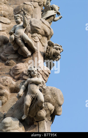 A baroque column of Holy Trinity with religious figures near St ...