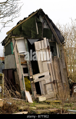 Crooked broken shed on an allotment Stock Photo - Alamy