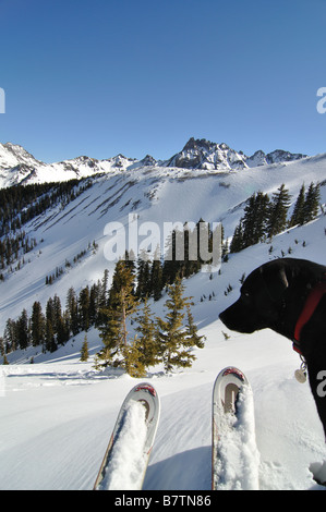 a skier about to drop into a steep chute in the backcountry near ...