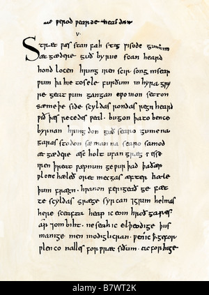 manuscript of Beowulf, an epic heroic poem in Anglo-Saxon alliterative ...