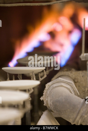 Clay plates enter a blasting furnace at Steelite International factory ...