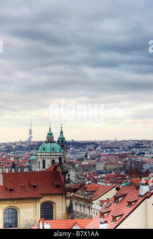 Prague skyline rooftop view with church and dome in Czech Republic at ...