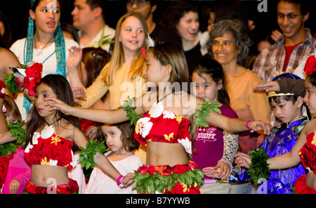 Hawaiian children young girls hula dancers at Paniolo Parade during ...
