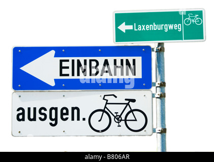 Vienna, Austria. Road Signs - cycle path; one way; except for bicycles ...