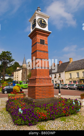 Victorian clock with floral display at Twyn Square Usk Monmouthshire ...