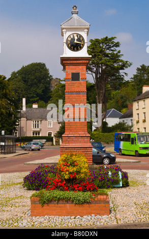 Victorian clock with floral display at Twyn Square Usk Monmouthshire ...