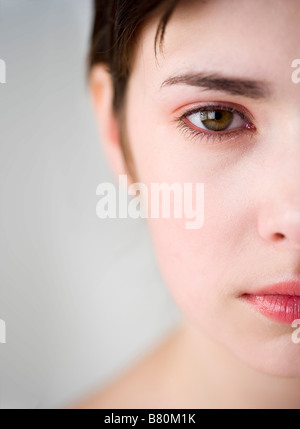 Close up to a young woman s right face side view Stock Photo - Alamy
