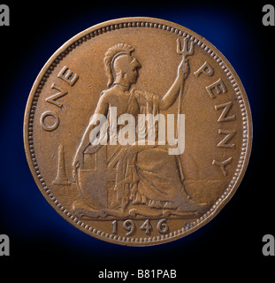 old currency uk penny 1d with King George V and Queen Victoria worn ...