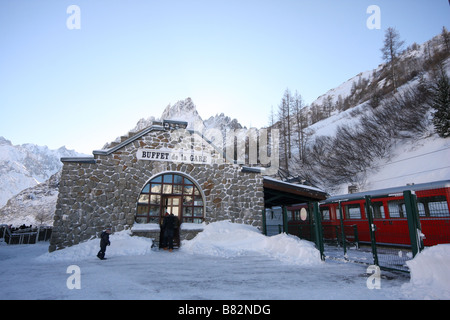 Restaurant at the rack railway station of Montenvers, above the Mer the ...
