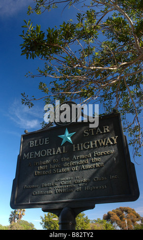 Blue Star Memorial Highway sign outside Manzanar Detention Camp with ...