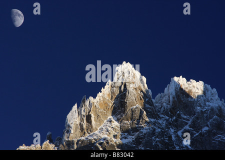 mountain and waxing white moon. Winter mountains landscape - coniferous ...