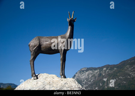 Sculpture of Zlatorog, the mythical chamois with golden horns, on the ...