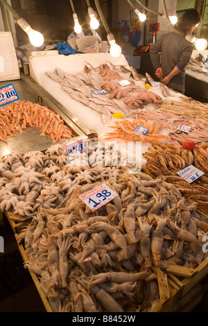 Seafood on sale at Athens Central Fish Market, Athinas Street, Athens ...