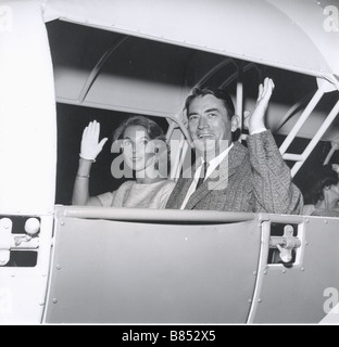 GREGORY PECK and his second wife VERONIQUE PECK on set candid during ...