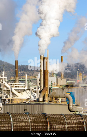 Factory smokestacks from paper industry Smurfit Kappa in action Stock ...