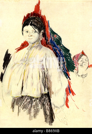 Malavin, Drawing of a young girl Stock Photo - Alamy