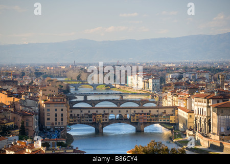Florence, Italy, Panoramic view of the Ponte Vecchio or Old Bridge in ...